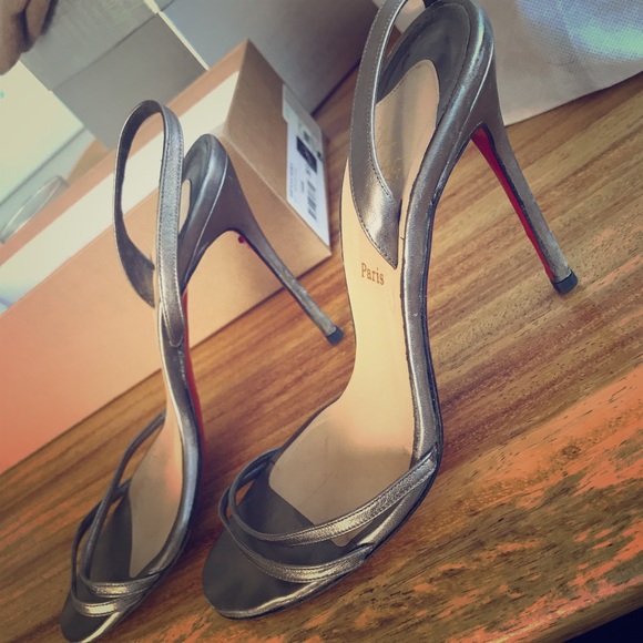 Christian Louboutin | Shoes | Christian Louboutin Silver Strappy Heels ...